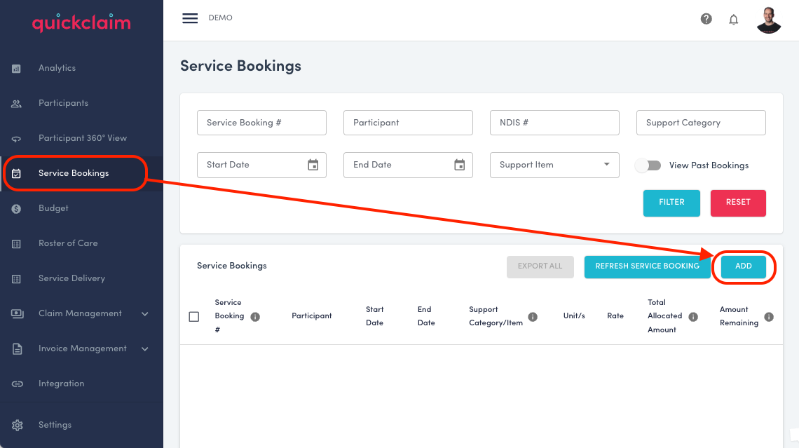 Manage service bookings in quickclaim